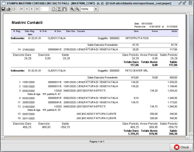 Stampa mastrini | Manuale software contabilità Atlantis Evo