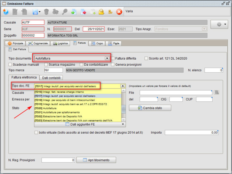 Come creare autofattura | Manuale Atlantis Evo