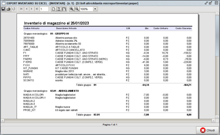 Stampa inventari | Manuale del gestionale Atlantis Evo